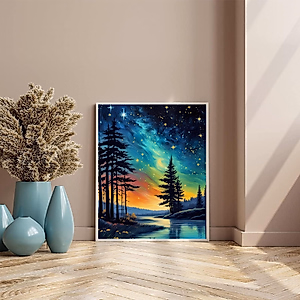 xackcme Starry Sky Paint by Numbers for Adults-Starry Night Paint by Number on Canvas Without Frame,DIY Abstract Landscape Oil Painting for Gift Home Wall Decor(16x20inch)