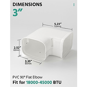 mensaosao 3" W 90° Flat Elbow, Level Bend Cover, Decorative PVC Line Set Cover Kit Parts Accessories for Ductless Mini Split Air Conditioners, Central AC and Heat Pumps
