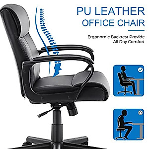 MCQ Office Chair, PU Leather Computer Chair Low-Back Desk Chair with Adjustable Height/Armrests, Swivel Rolling Task Chair