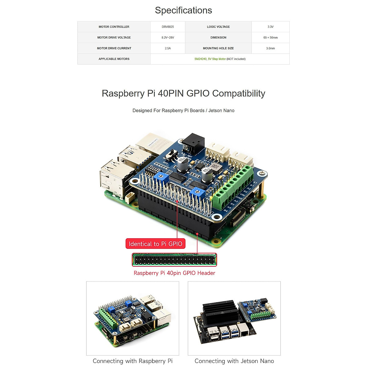 Stepper Motor HAT Drives Two Stepper Motors Up to 1/32 Microstepping for Raspberry Pi Zero/Zero W/Zero WH/2B/3B/3B+/4B/5 for Use 3D Printer etc @XYGStudy