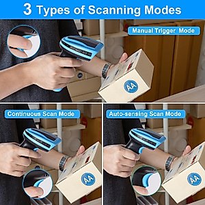 JRHC Barcode Scanner Wireless, Rechargeable 1D Laser Bar Code Scanners, Handheld Barcode Scanner Versatile 2 in 1 2.4Ghz Wireless and USB 2.0 Wired
