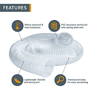 POWERTEC 2-1/2" x 20' Dust Collection Hose with 2pcs Key Hose Clamps for Table Saw, Band Saw, Planer, Belt Sander, Woodworking and Wood Shop Dust Collection System (70243)