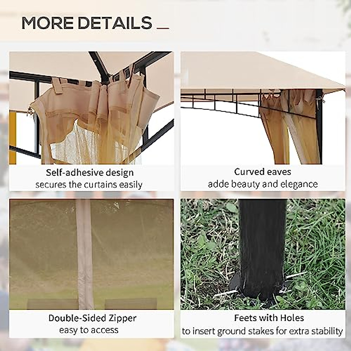 Outsunny 10' x 10' Outdoor Patio Gazebo Canopy Tent with Mesh Sidewalls, 2-Tier Canopy for Backyard, Beige