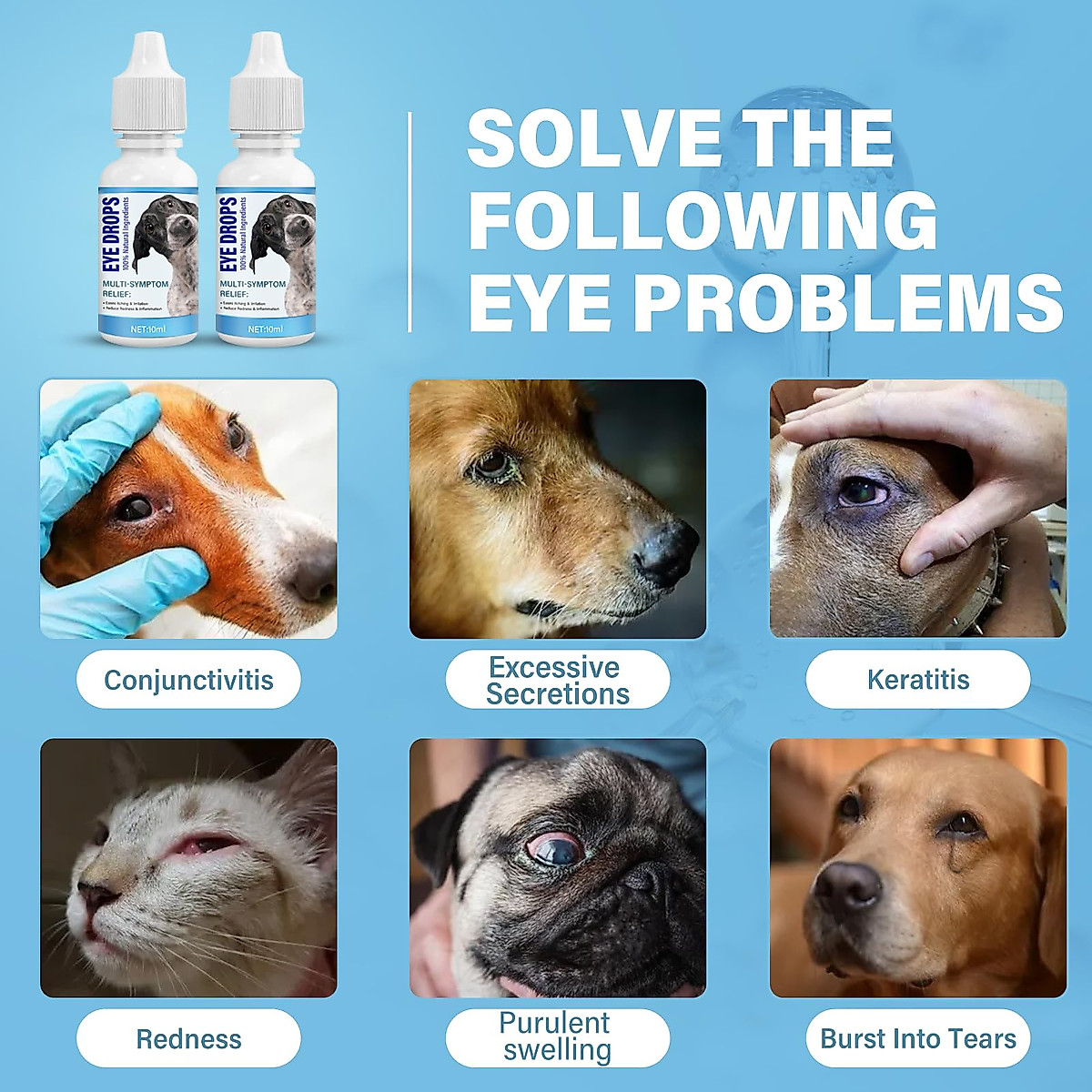 Atrilly Dog Eyé Drops, Dog Eyé Infection Treatment, Eyé Drops for Dogs & Cats to Clean Tear Streaks, Remove Eye Stains & Relieve Symptoms of Red Eye, Dryness Eye, Allergy, 10ml*2, Blue