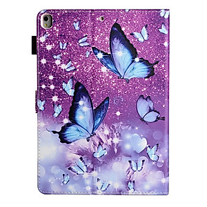 YUNHOTIC Case for iPad 9th/8th/7th Generation 10.2 inch (2021/2020/2019 Release) Auto Wake/Sleep, Premium PU Leather Folding Stand Cover with Pen Holder & Multiple Viewing Angles - Purple Butterfly