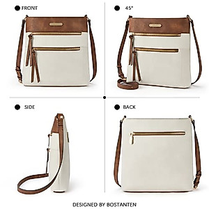 BOSTANTEN Crossbody Purses Shoulder Bags for Women Designer Leather Zipper Cell Phone Purses Handbags with Adjustable Strap Brown with White