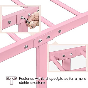 Yaheetech Twin Size Bed Frames Metal Platform Bed Mattress Foundation with Cloud-Inspired Design Headboard/Footboard/Ample Under Bed Storage/No Box Spring Needed/Pink