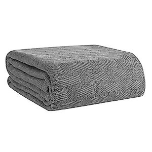 GLAMBURG 100% Cotton Bed Blanket, Breathable Bed Blanket Twin Size, Cotton Thermal Blankets Twin Size - Perfect for Layering Any Bed for All Season - Charcoal Grey