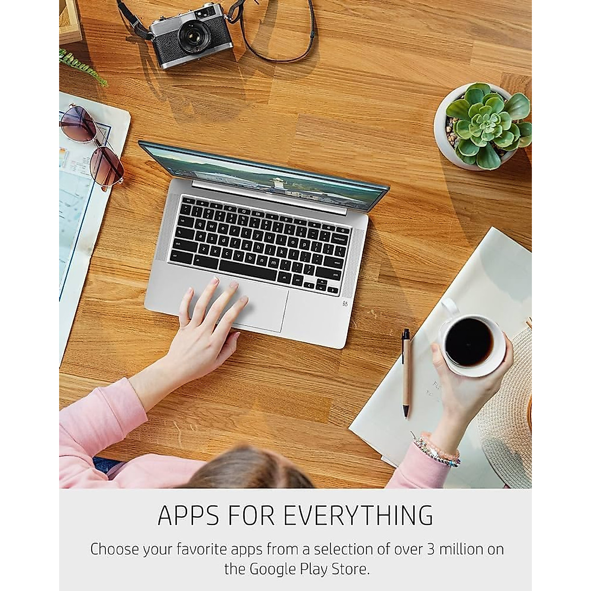 HP Chromebook 14a-na0010ca, 14-inch HD Laptop Intel Celeron N4000 4GB RAM 64GB eMMC USB-C, Wi-Fi & Bluetooth Built-in HD Camera Notebook, Small Computer PC, Google Chrome OS, Mineral Silver (Renewed)