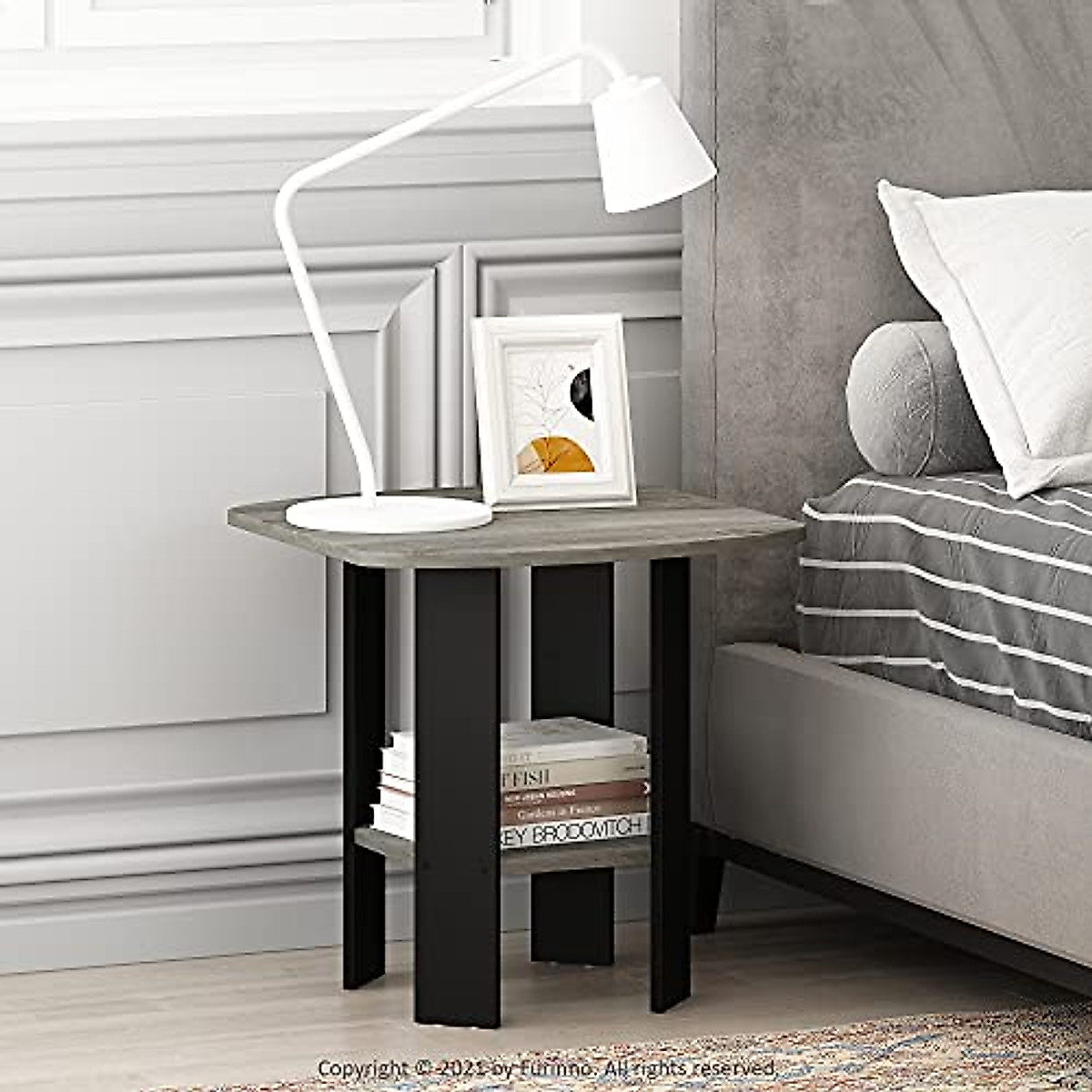 FURINNO Simple Design End Table, 2-Pack, French Oak Grey/Black