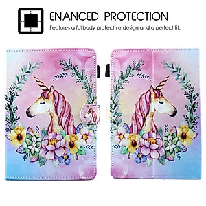 Universal 8.0" Tablet Case, AMOTIE Wallet Stand Cover Shockproof Case for iPad Mini 1 2 3 4 5/ Galaxy Tab E 8.0/ Tab A 8.0/ Fire HD 8 and More 7.5-8.5 inch Tablet， Pink Unicorn