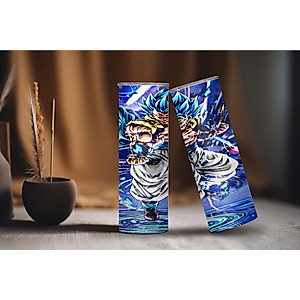 Dragon Tumbler, 20oz Stainless Steel Tumbler with Lid and Straw, Double Wall, Leak Proof, Colorful Funny Anime Prints, Beautiful Birthday Gift for Men or Women. (Blue)