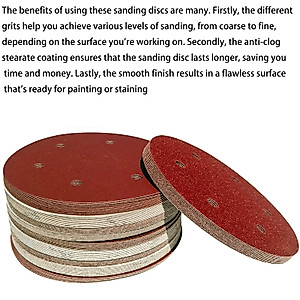 100 PCS 9-Inch 6-Hole Drywall Sanding Discs Set - 60 80 120 150 240 Grits Sandpaper, 9" Aluminum Oxide Hook-and-Loop Drywall Sander Paper for Power Drywall Sander