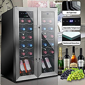 NutriChef PKCWC24 Cellar Cooler for White and Red Wines Chiller, 24 Bottle Dual Zone-Stainless Steel
