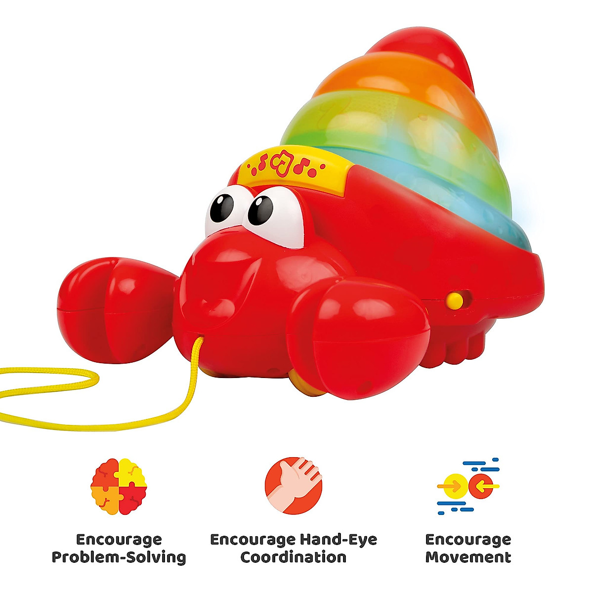 KiddoLab Pull Along Crab Stacker - Baby Pull Toy with Stackable Rainbow Cups, Stacking Toys with Color-Changing Lights, Nursery Rhymes - Educational Montessori Toys for Toddlers 1 2 3 Year Old