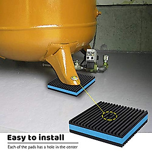 BJADE'S 4 Pack Anti-Vibration Isolation Rubber Pads with 3/8'' Pre-drill hole,4 x 4 x 7/8 inch Mechanical Vibration Damping Pads for HVAC,Air Compressor,Air Conditioner,Washer and Dryer