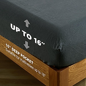 pinéllia Linen Sheets Full Size,Premium 100% Stone Washed French Linen Bed Sheets,Luxury Ultra Soft Durable 4-Piece Linen Bedding Sheet Set,Dark Grey