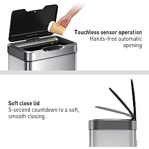 NiamVelo 13 Gallon Automatic Kitchen Trash Can with Motion-Sensing Lid,Plastic Bathroom Trash Can, Touchless High-Capacity Garbage Can Rectangular Trash Can with Lid (Grey)