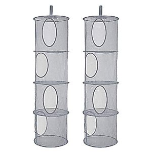 Libeder Mesh Hanging Storage Space Saver Bags Organizer,Foldable Storage Organizer 4 Compartments Toy Storage Basket for Kids Room Bathroom 2 Sets Grey
