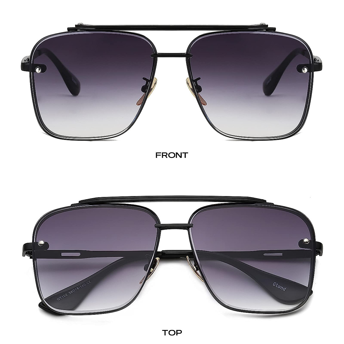 Gtand Fashion Trendy Square Aviator Gradient Sunglasses For Women Men Vintage Metal Sun Glasses