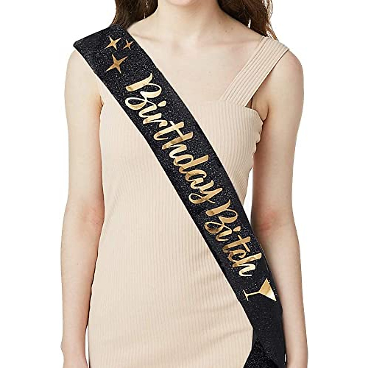 Birthday Bi*ch Sash - Black Glitter Birthday Sash Birthday Gifts for Women Birthday Party Supplies - Birthday Girl Sash Fun Party Favors. Black Glitter + Rose Gold Foil - 21st, 30th, Birthday Girl