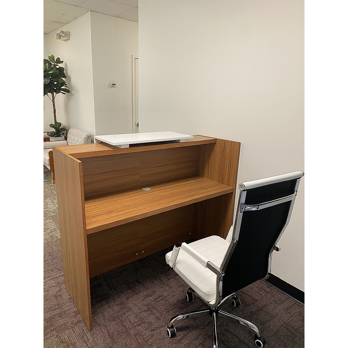 UGOS ICN 53" Modern Reception Desk, Multifunctional Modern,Transaction Countertop, Laminate Desktop, Standing Front Table for Office, Home, School, Salon, Spa - Teak and White