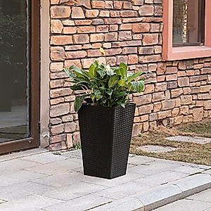 Outsunny Set of 3 Tall Planters with Drainage Hole, Outdoor Flower Pots, Indoor Planters for Porch, Front Door, Entryway, Patio and Deck, Black