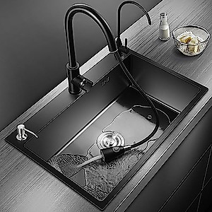 ARTLINE Black Kitchen Sink, Stainless Steel Single Bowl Sink, Drop In/Topmount Workstation Sink with Sliding Accessories, Farmhouse Workstation Sink with Multiple Accessories (19.7 x 17.7in)