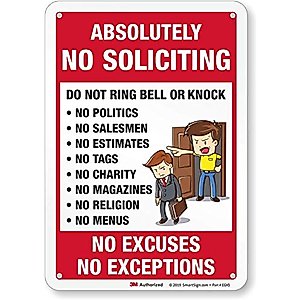 SmartSign 10 x 7 inch “Absolutely No Soliciting - Do Not Ring Bell Or Knock” Metal Sign with Graphic, 40 mil Aluminum, 3M Laminated Engineer Grade Reflective Material, Multicolor