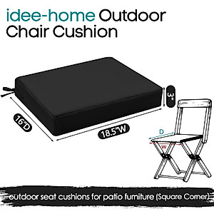 idee-home Outdoor Chair Cushions Set of 4 Patio, Thick Outdoor Cushion Seat Cushion Waterproof Patio Furniture Cushions with Ties, Dining Chair Cushions Indoor Chair Pads 18.5" x 16" x 3" Black