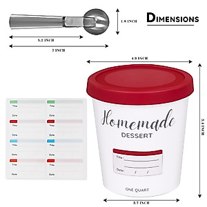 DIKENLAND Ice Cream Containers for Homemade, 4 Pack Ice Cream Containers Set 1 Quart Each, Reusable Ice Cream Storage Containers for Freezer with Silicone Lids, Stickers and Scoop