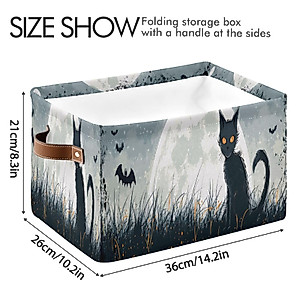 GOODOLD Spooky Black Cat Shelf Storage Baskets, Foldable Fabric Storage Bins with Leather Handles for Closet, Home, Bedroom, Nursery, Office Organizers (1 Pack)