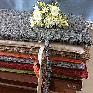 Cotton and Linen Bench Cushion,Solid Color Rectangular Long Seat Cushions Thick Not-Slip with Ties for Restaurant Tatami Bay Window Pad-Beige 150x40cm(59x16inch)