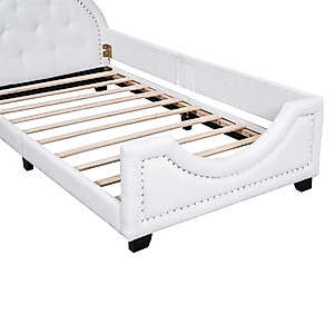 Linique Twin Size Teddy Fleece Upholstered Daybed with Rabbit Carton Ears Shaped Headboard,Twin Wooden Daybed Frame for Girls