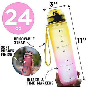 Live Infinitely 24 oz Water Bottle with Time Marker - Insulated Measured Water Tracker Screen - BPA Free Gym Water Bottle - Locking Flip Top Lid, Rubberized (Sunset, 24oz)
