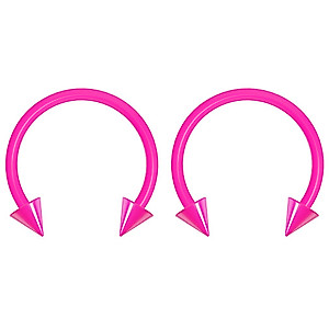 2pc 16g Dental-Grade Acrylic Pink Horseshoe Hoop 3mm Spike Circular Barbells Earrings Cartilage Helix Septum Nose Lip Rings - 10mm
