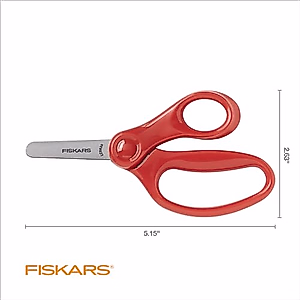 Fiskars 5" Blunt-Tip Scissors for Kids Ages 4-7, For School or Crafting, Red (Pack of 1)