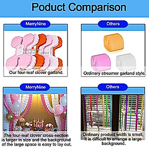 Reusable Party Streamers, MerryNine Four-Leaf Clover Paper Flower Garland for Party, Wedding Decoration, 11.81 Feet/3.6M Each, Pack of 6 (Pink-White-Orange)