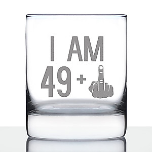 49 + 1 Middle Finger - Funny 50th Birthday Whiskey Rocks Glass Gifts for Men & Women Turning 50 - Fun Whisky Drinking Tumbler