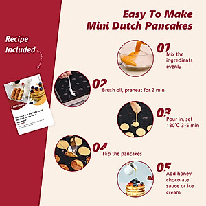 LANUEVA Mini Dutch Pancake Maker with Recipe, 25pcs 1.8" Electric Pancake Maker Baker Machine Non-Stick Coating, Stainless Steel, Fast Heating, Home & Commercial Use (110V)