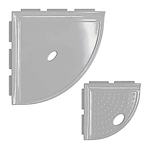 Questech Décor 8 Inch Corner Shower Shelf and 5 Inch Shower Caddy Foot Rest, Metro Lugged Back for New Construction, Mounted Bathroom Shower Organizer, Cool Gray