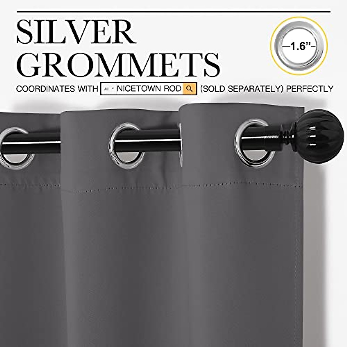 NICETOWN Thermal Insulated Grommet Blackout Curtains for Bedroom (2 Panels, W42 x L63 -Inch, Grey)