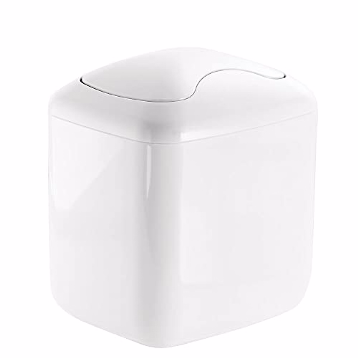 mDesign Plastic Square Mini Wastebasket Trash Can with Swing Lid for Bathroom Vanity, Makeup Table, Inside Cabinet, Cupboard - Holds Garbage, Waste, Recycle - Aura Collection - White
