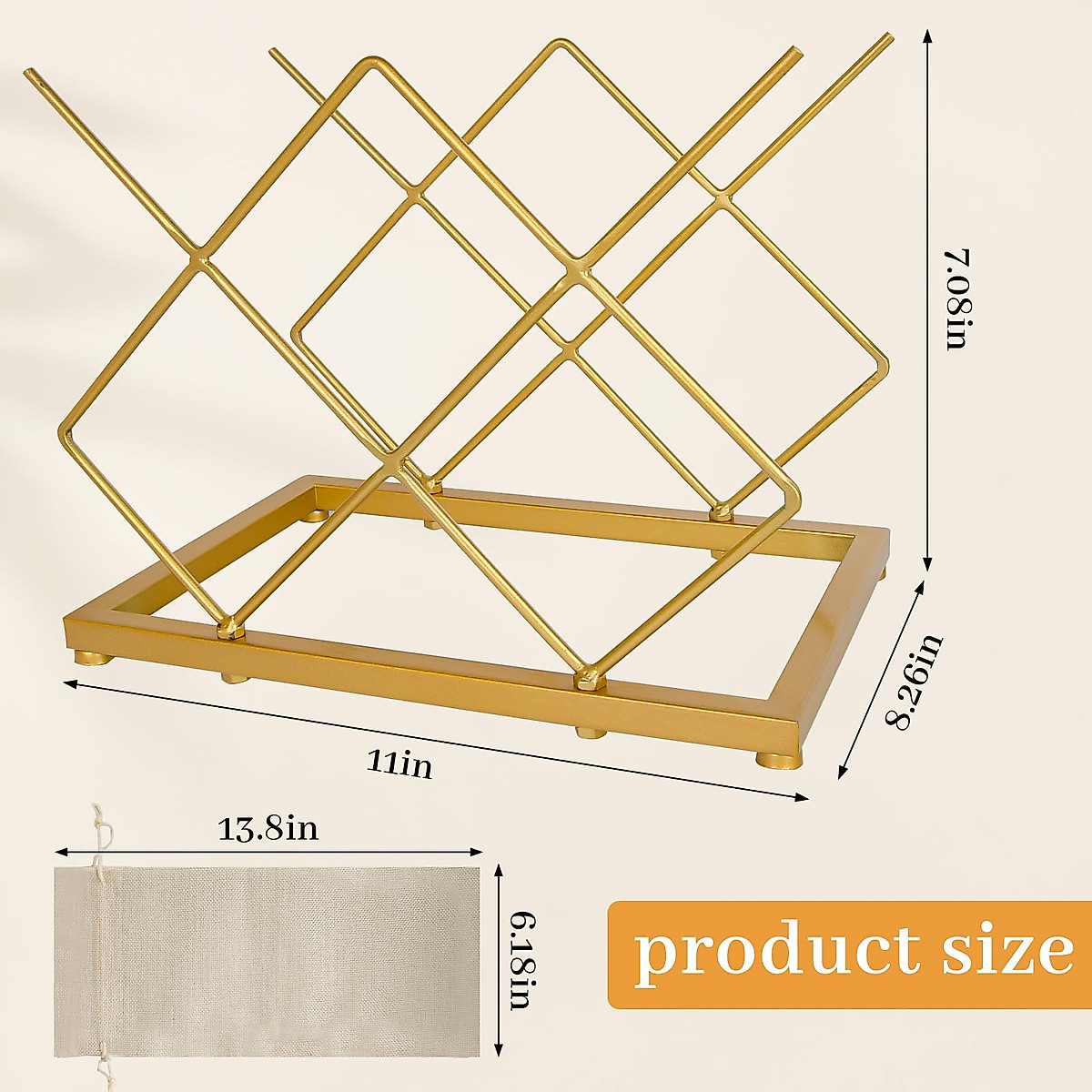 nice-won Wine Rack Countertop - 5 Bottle Freestanding Modern Gold Metal Small Wine Rack Tabletop Wine Bottle Holder Stand for Cabinet Pantry Dining Table Wine Bottle Storage with Reusable Wine Bags