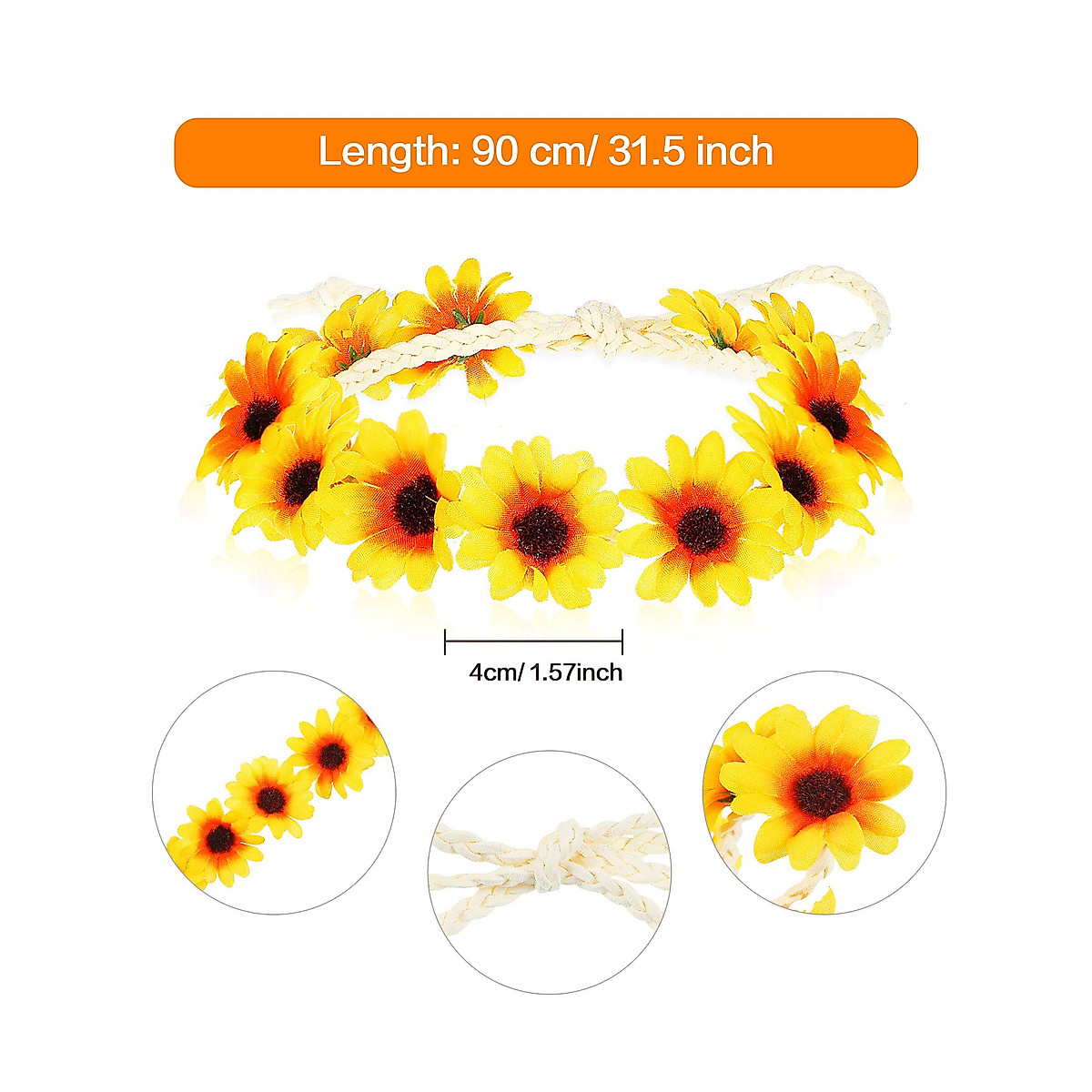 WILLBOND 8 Pieces Sunflower Crown Hair Wreath Daisy Flower Headbands Hippie Headbands Adjustable Floral Bridal Headpiece for Hippie Party Wedding Festivals Photo Props
