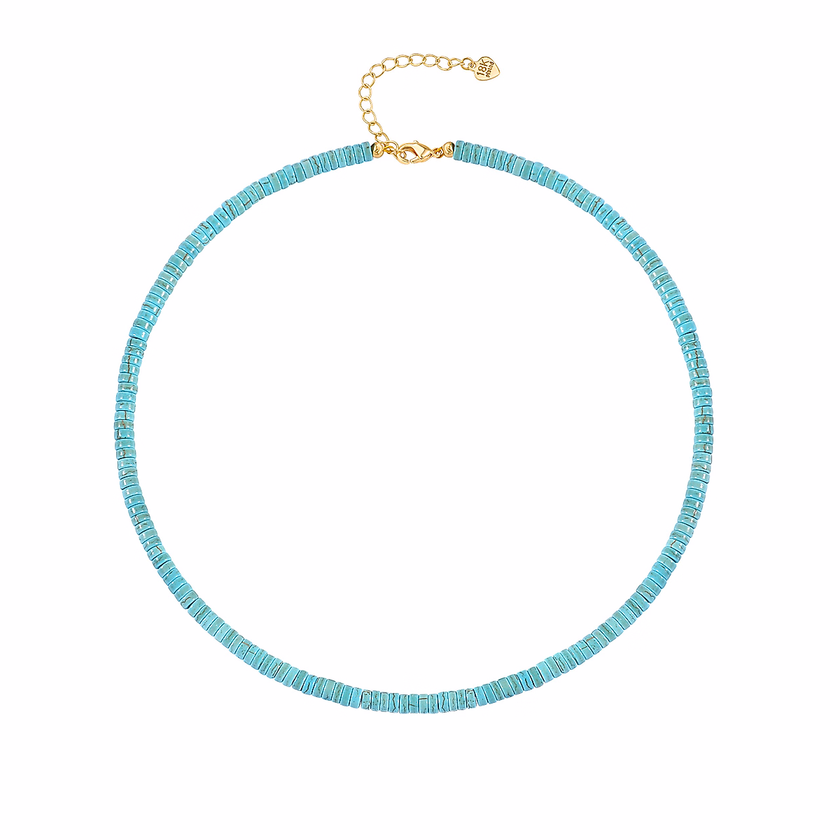 CANEVINKA Turquoise Gemstone Beaded Chain Necklace Boho Vintage Handmade Blue Turquoise Choker Necklace for Women Adjustable 18K Gold Plated 15”