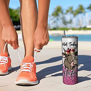 Homega Heifer Straight Tumbler Mug 20oz Cow Skinny Travel Mug Not Today Heifer Vacuum Insulated Coffee Cups Pink Double Wall Thermal Water Bottle for Car Travel Work Sport