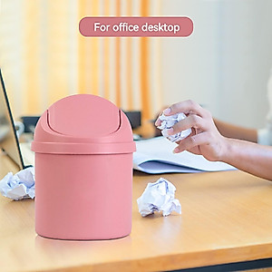 HERCHR Plastic Mini Swing Lid Trash Can, Pink, 6"