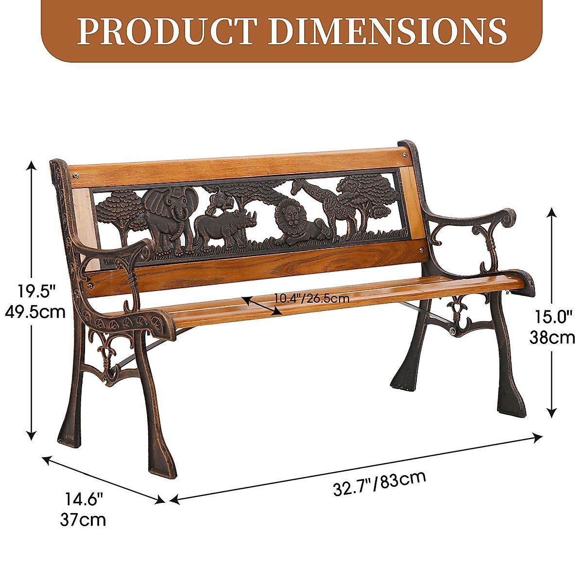 Dopinmin Outdoor Patio Benches Garden Bench Patio Bench Deck Hardwood Cast Iron Love 2-Seat Porch Bnech Chair