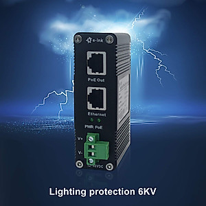 E-link Hardened Industrial Gigabit PoE+ Injector, 12~48V Input PoE+ Adapter, IEEE802.3af/at 30W Output up to 328ft, Din-Rail and Wall-Mount Installation